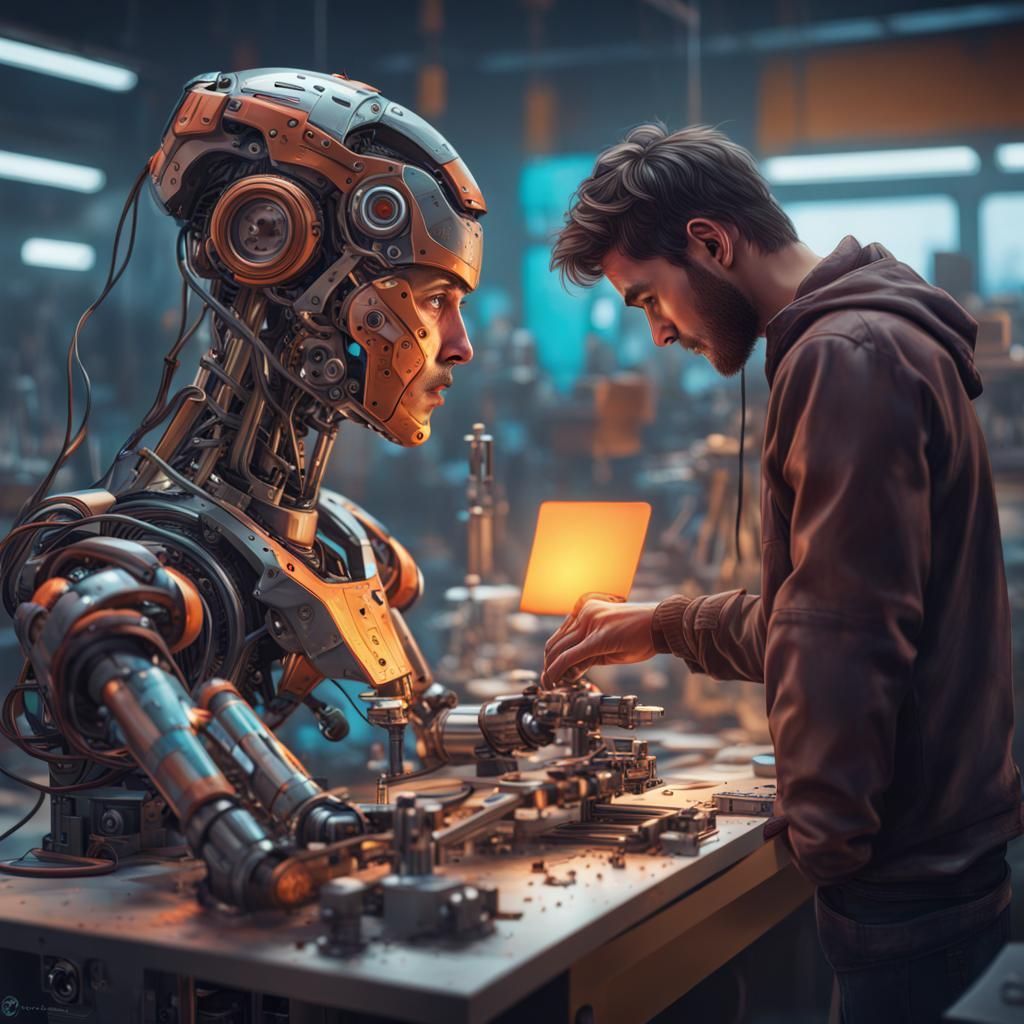 a human in the middle of making a robot - AI Generated Artwork ...