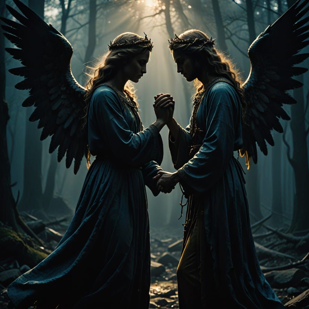 Ethereal Angelic Encounter in Moody 35mm Film Aest... - AI Art