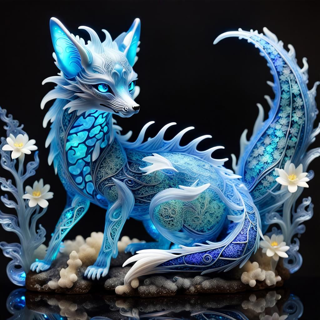Blue Crystal Fox/Dragon hybrid - AI Generated Artwork - NightCafe Creator