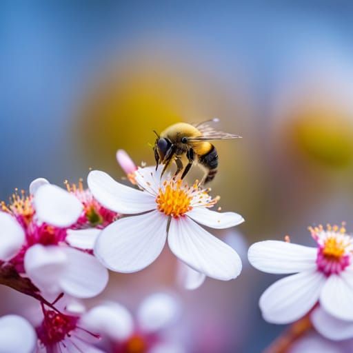 A happy little bee on Japanese cherry tree flower - AI Generated ...