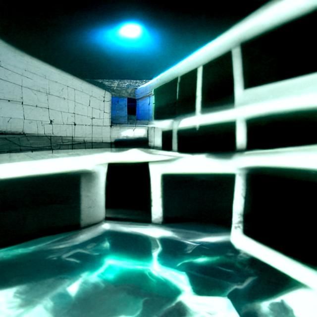 classic ultra-photorealistic underground liminal space poolcore eerie swimming pool with square ...