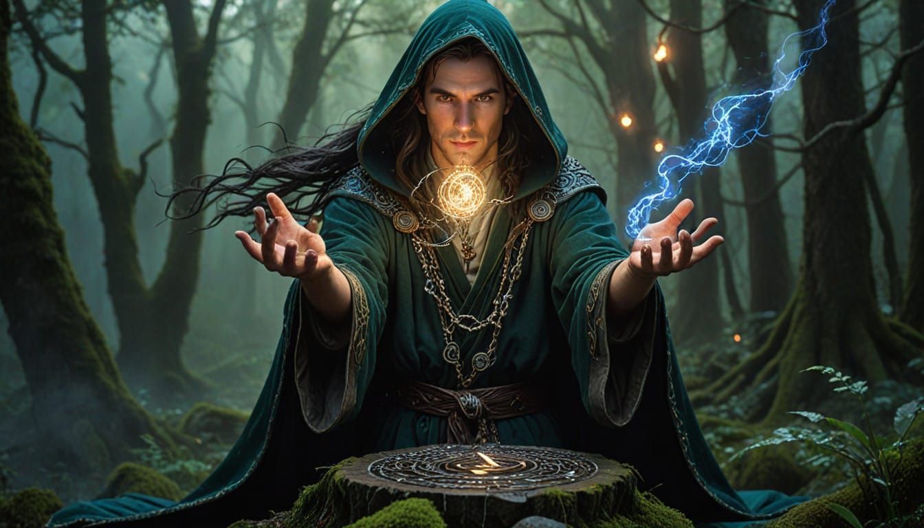 Elven Sorcerer Weaving an Arcane Spell