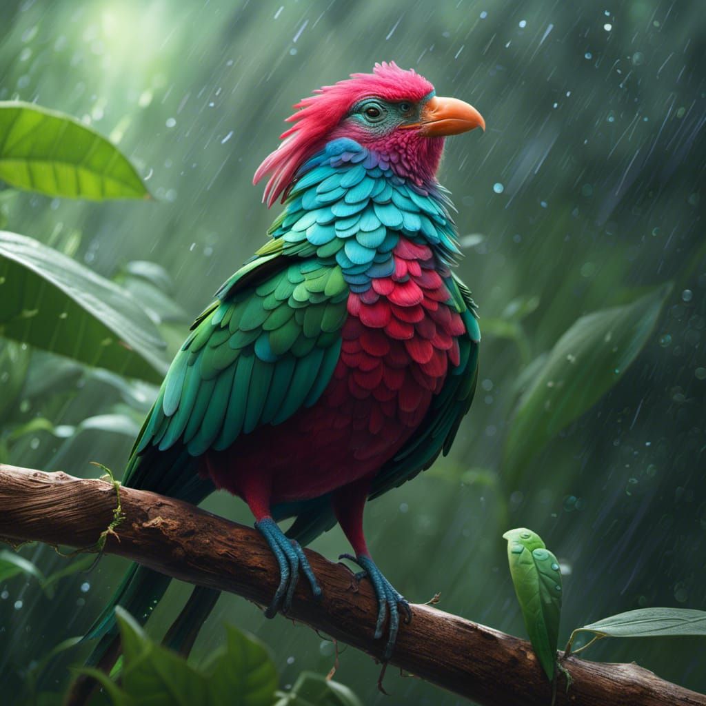 Resplendent Quetzal amidst Central American heavy rainy rainforests ...