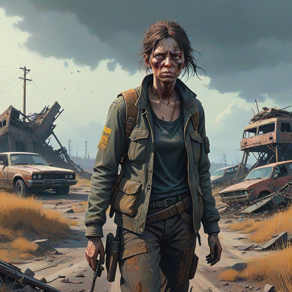 Surreal Post-Apocalyptic Scavenger Woman Seeks Sur... - AI Art