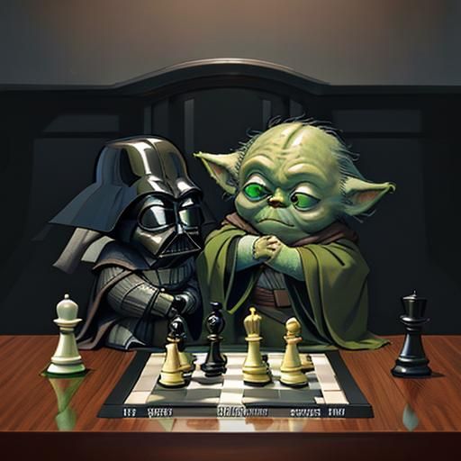 Baby Yoda & Darth Vader playing chess board - AI Generated Artwork ...