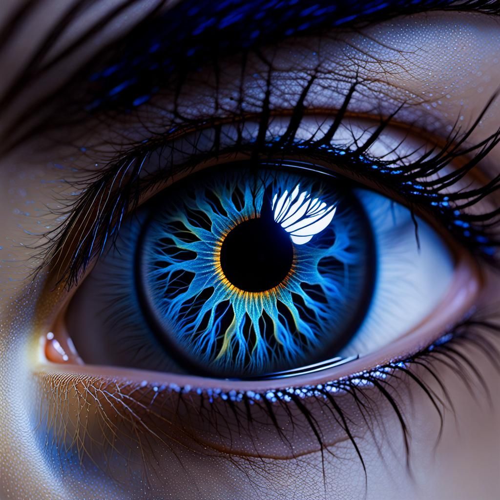 Close-up Microphotograph: (Lamp Eye- neon electric blue) iris electric ...