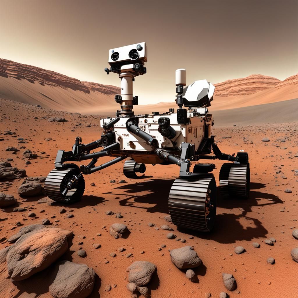 The Perseverance rover on Mars, intricate details, beautifully shot, a ...