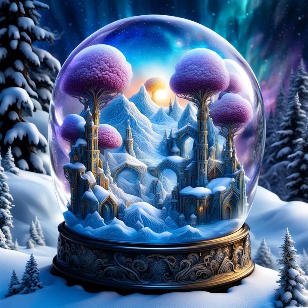 centered dreamscape a fully transparent Majestic glass snow globe, - AI ...