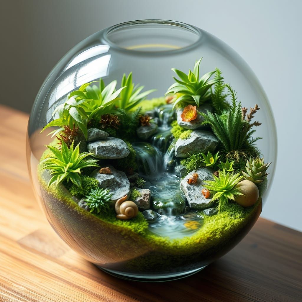 Ecosystem - A Lush Glass Ecosystem in Hyper-Realistic Style