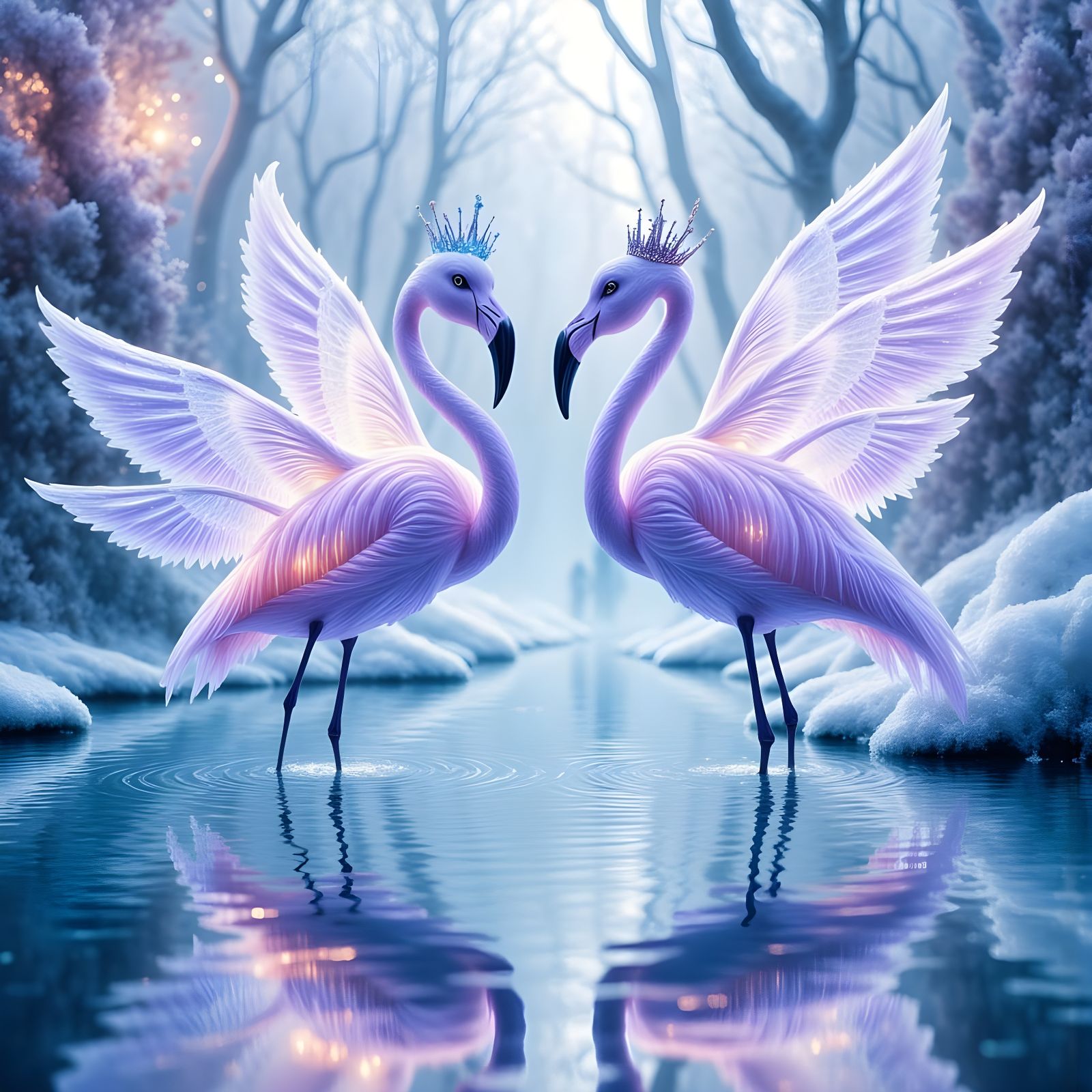 ice flamingo king and queen - Majestic Ice Flamingo Monarch...