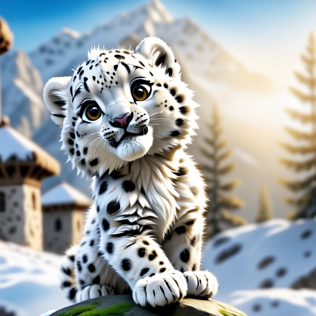 Portrait laughing [snow leopard::Ocelot], cheerful dynamic pose, Divine ...