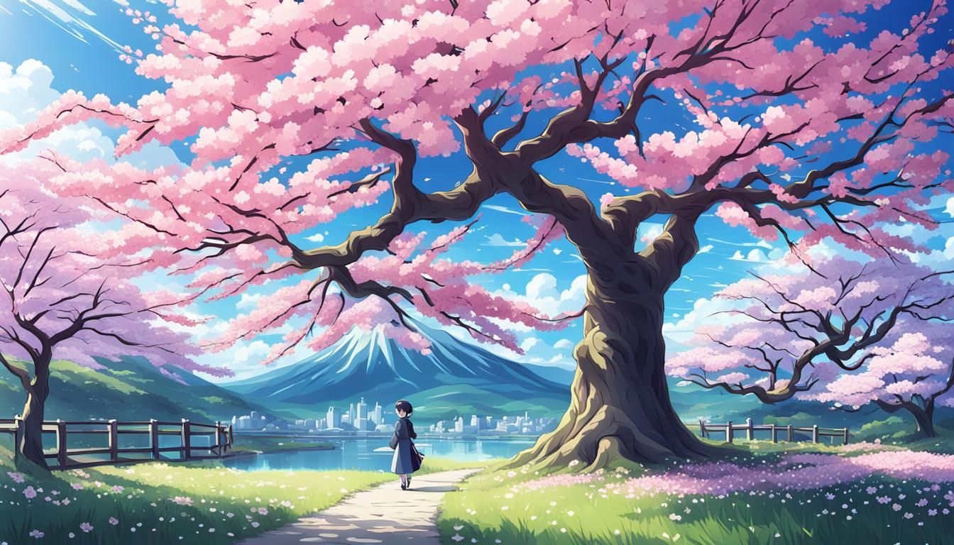 anime cherry blossom tree, anime art style - AI Generated Artwork ...