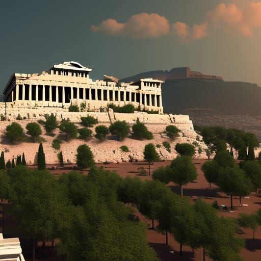 Imposing view of the Acropolis of Athens today 3D Game Cinematic Feel ...