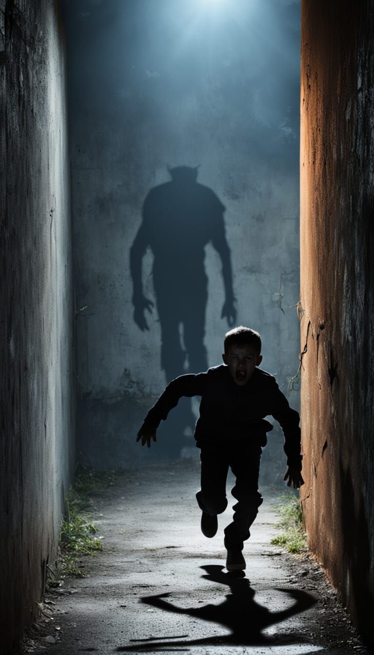 Your shadow's coming II - Boy Fleeing from Malevolent Shadow...