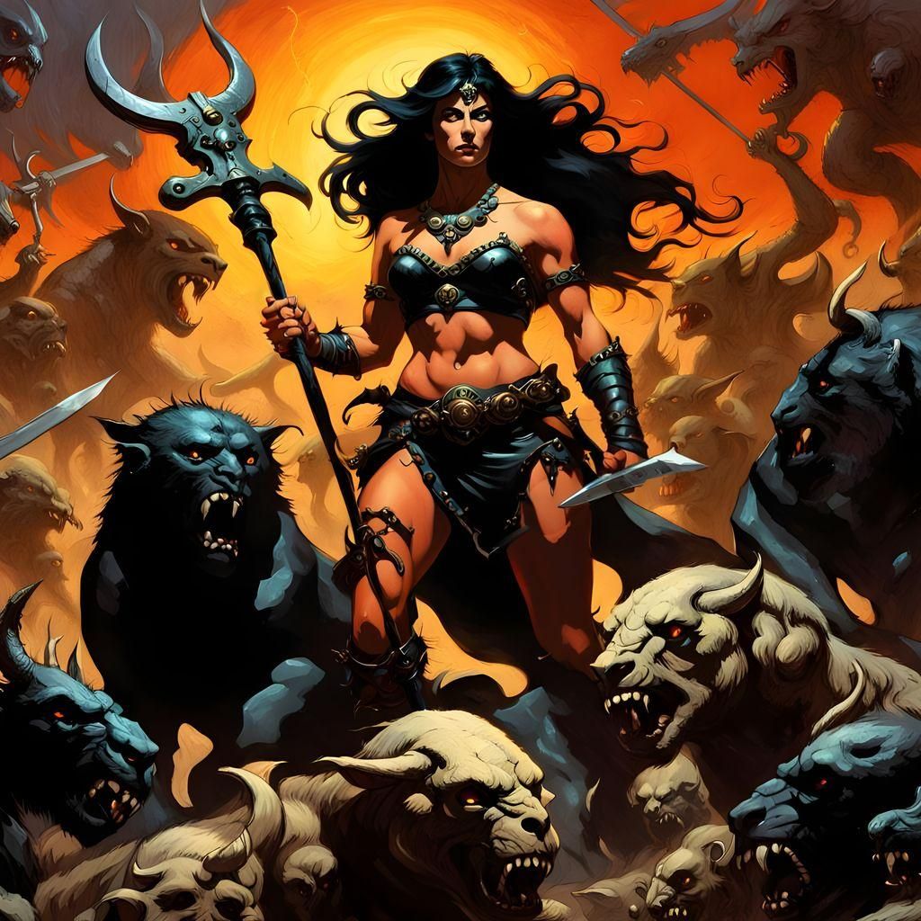 Epic Barbarian Goddess Dominates the Stormy Landsc... - AI Art