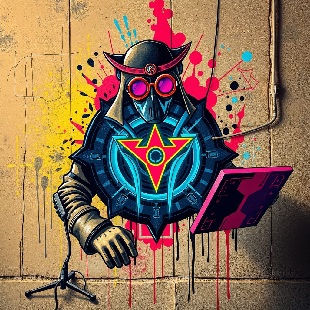 Steampunk Sound Engineer Graffiti Logo in Vibrant ... - AI Art