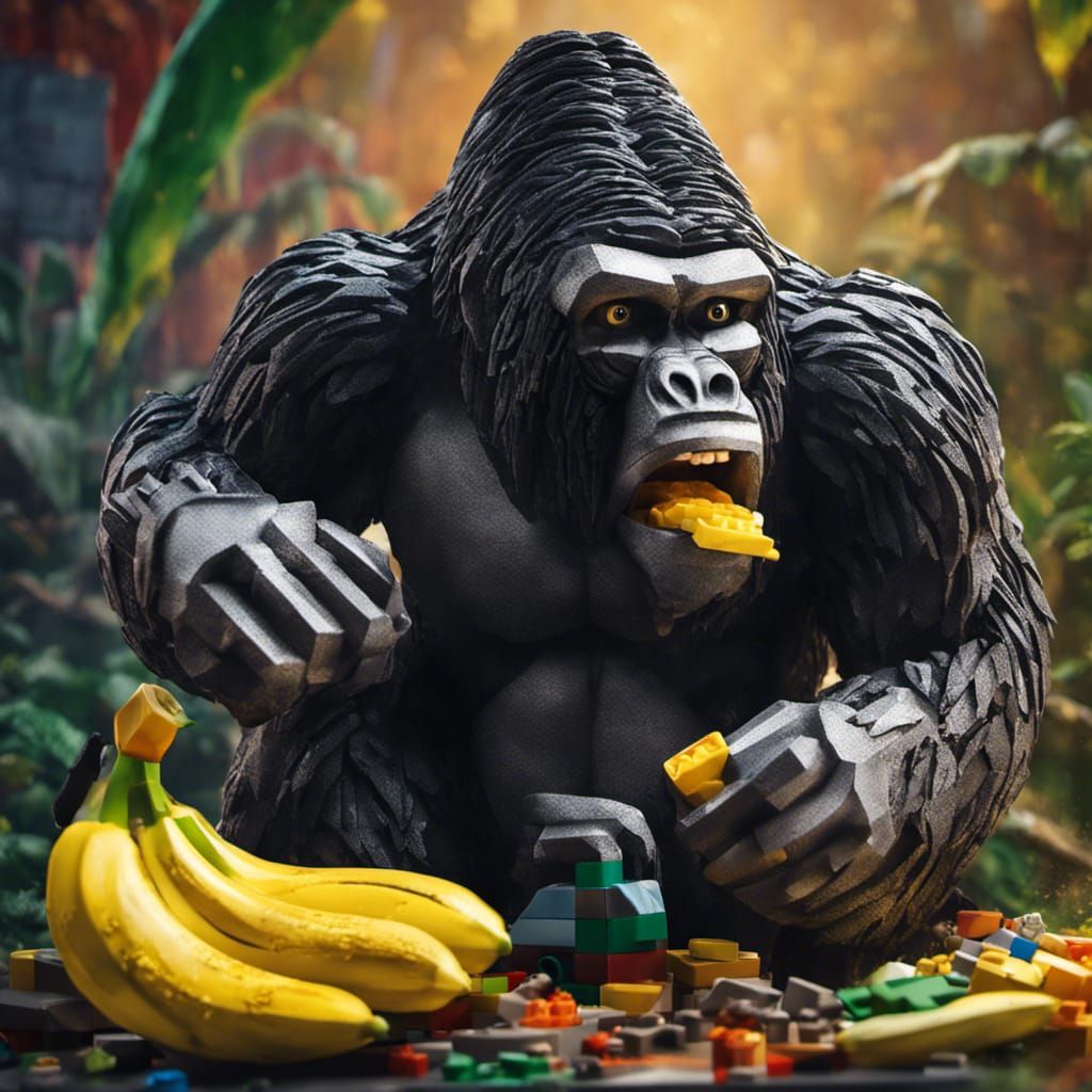 Lego Gorilla eating a bananna - AI Generated Artwork - NightCafe Creator