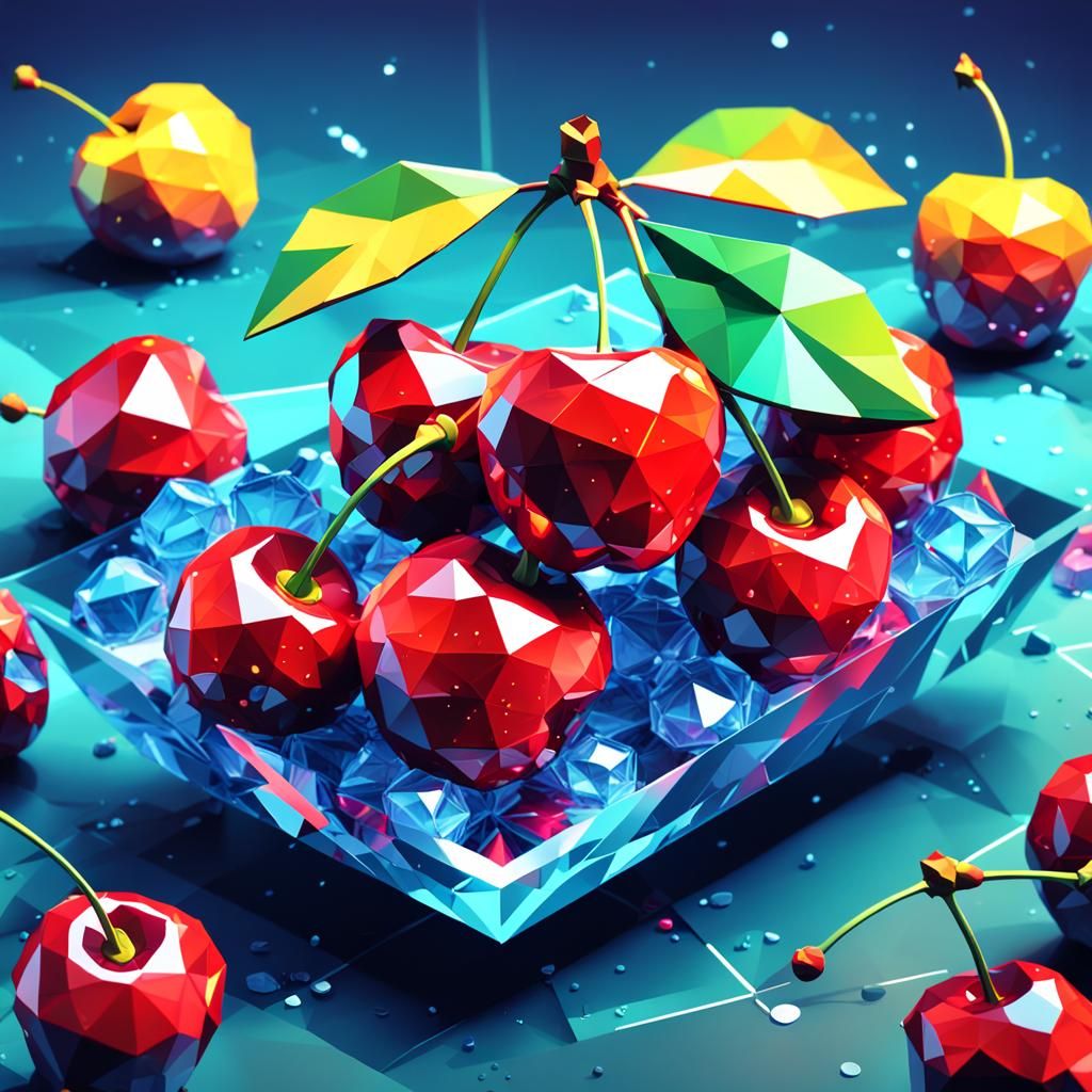 low poly cherry fruit. Epic cinematic brilliant stunning intricate ...
