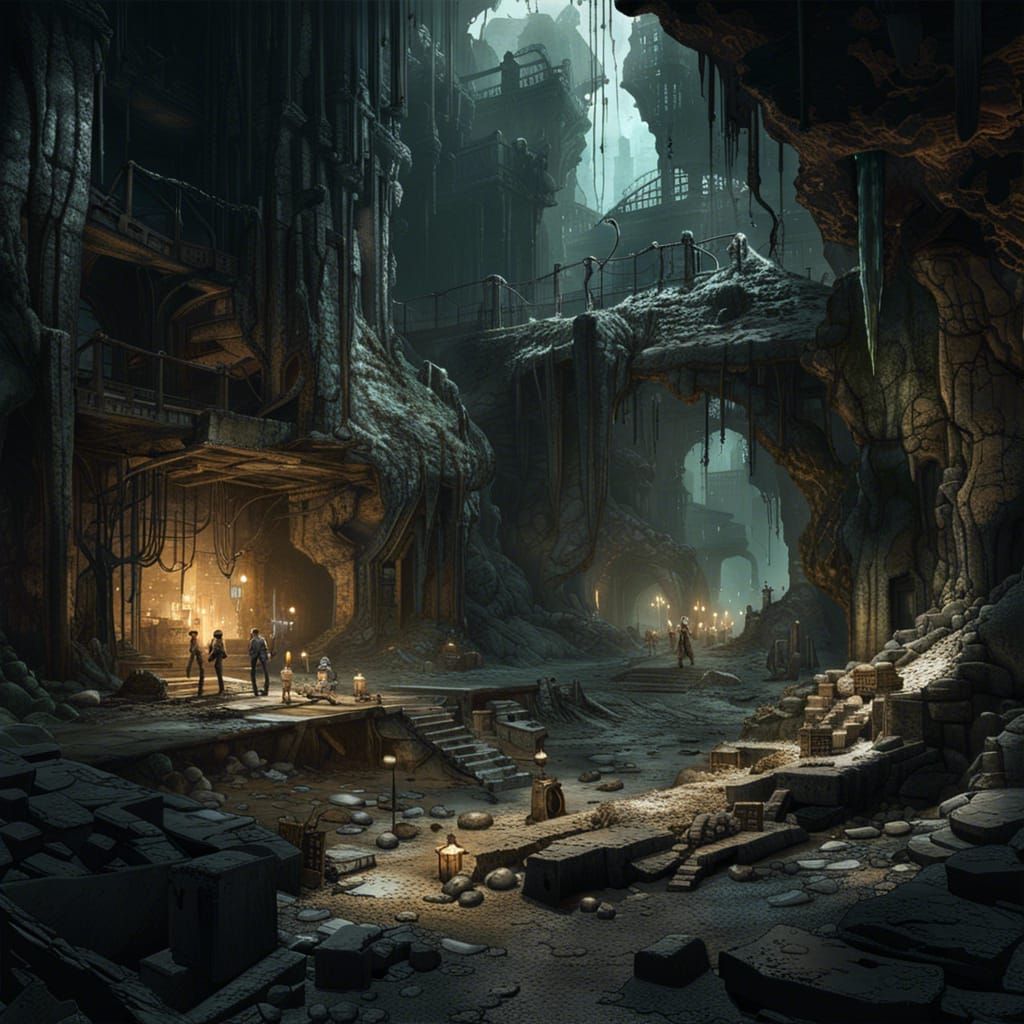 destroyed city inside cave - AI Generated Artwork - NightCafe Creator