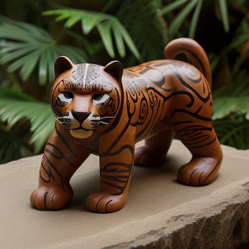 Ancient Clay Jaguar Emerges from Mesoamerican Jung... - AI Art