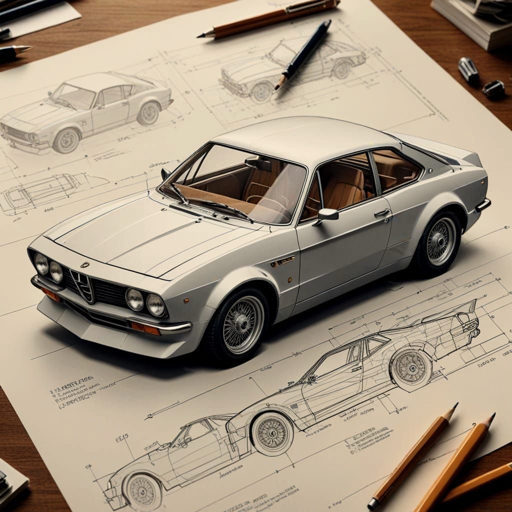 Retro Italian Sports Car Design in Orthographic St... - AI Art