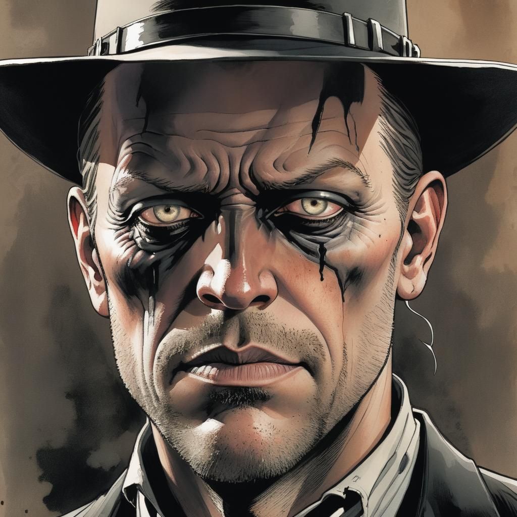 Complex portrait SINISTER wild West undertaker, comic noir JEFF LEMIRE - AI Generated Artwork ...