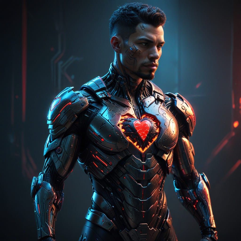 "The Cyborg Heart MKV" - Cyborg with Neon Heart in Cyberpunk...