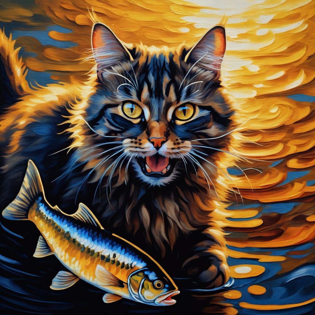 Mischievous Cat Runs Through Dutch Market with Fis... - AI Art