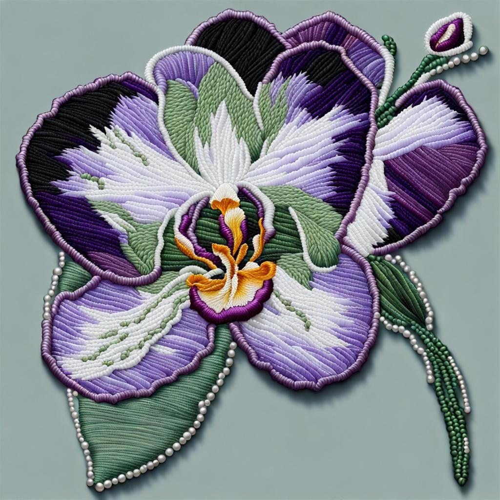 Orchid embroidery - AI Generated Artwork - NightCafe Creator