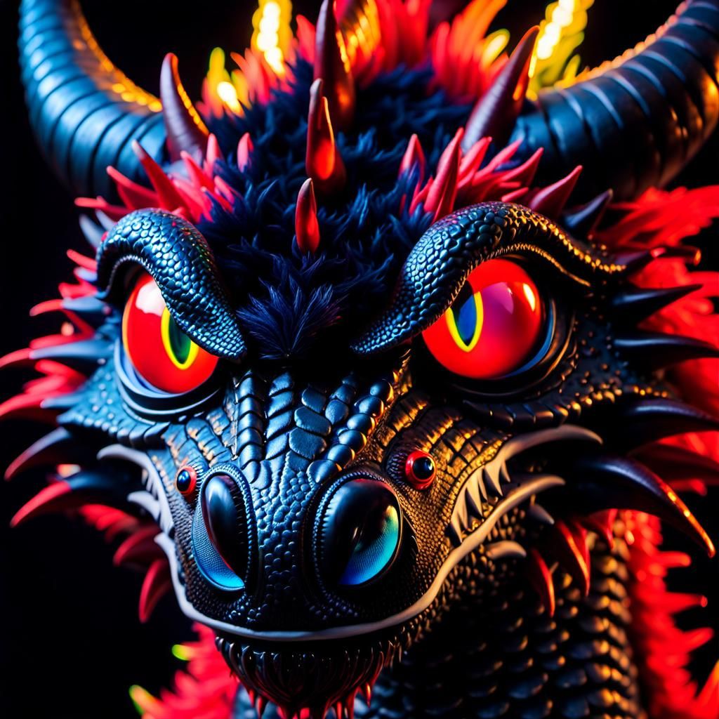 Close-up Microphotograph: Towering dragon (Lamp Eyes-neon electric red ...