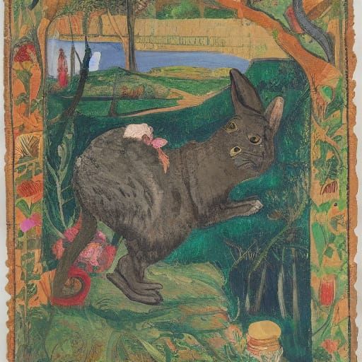 A Fierce Rabbit Confronts Autumn in a Symbolic Art... - AI Art