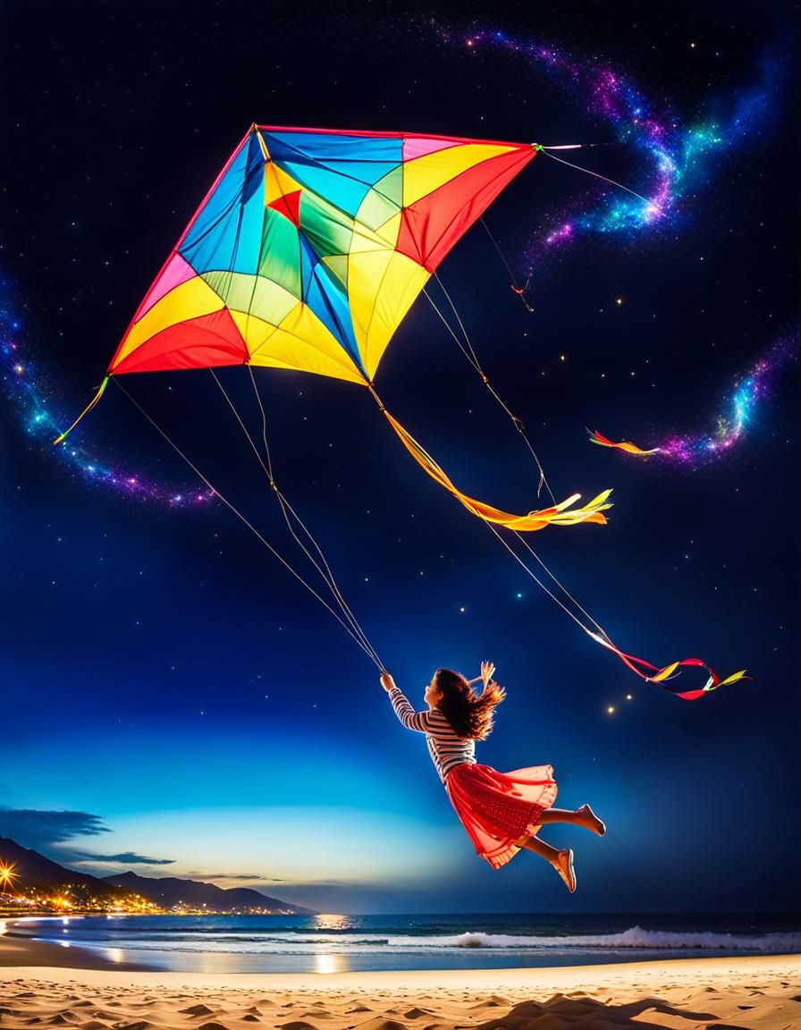 Kite flying - AI Generated Artwork - NightCafe Creator