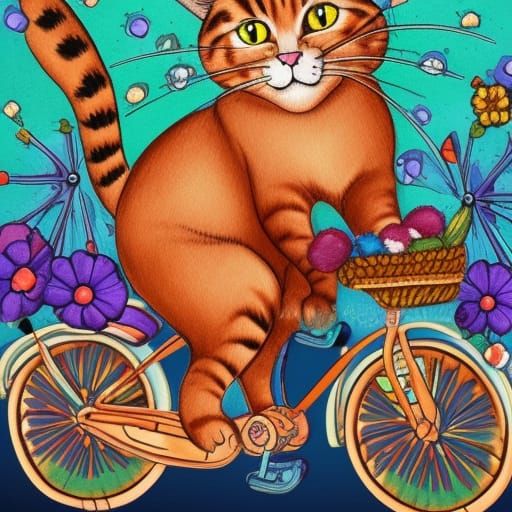 Cat riding a bicycle - AI Generated Artwork - NightCafe Creator