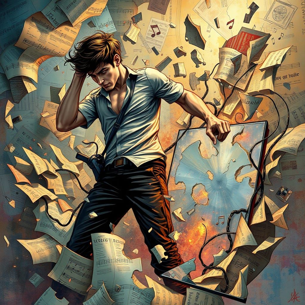 Song art - Whimsical Surrealist Portrait in Dynamic Comic Bo...