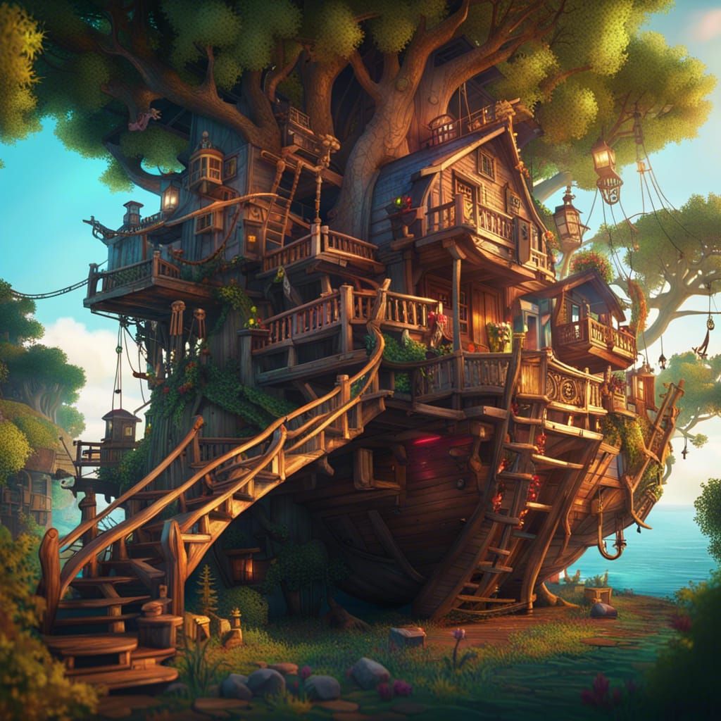 Pirate Treehouse - AI Generated Artwork - NightCafe Creator