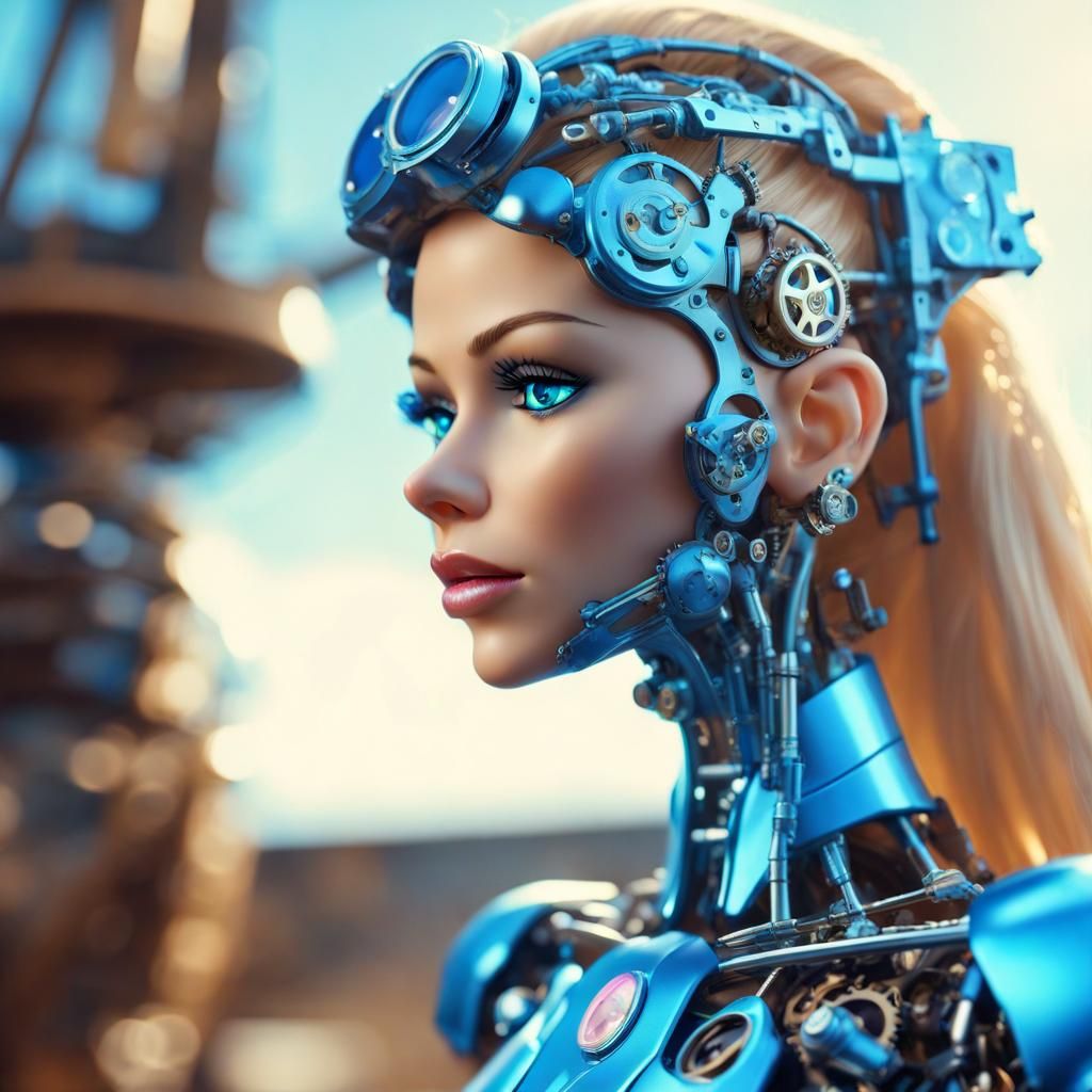 Uhd-Realistic, a stunning cinematic visual, Cyborg Barbie Steampunk ...