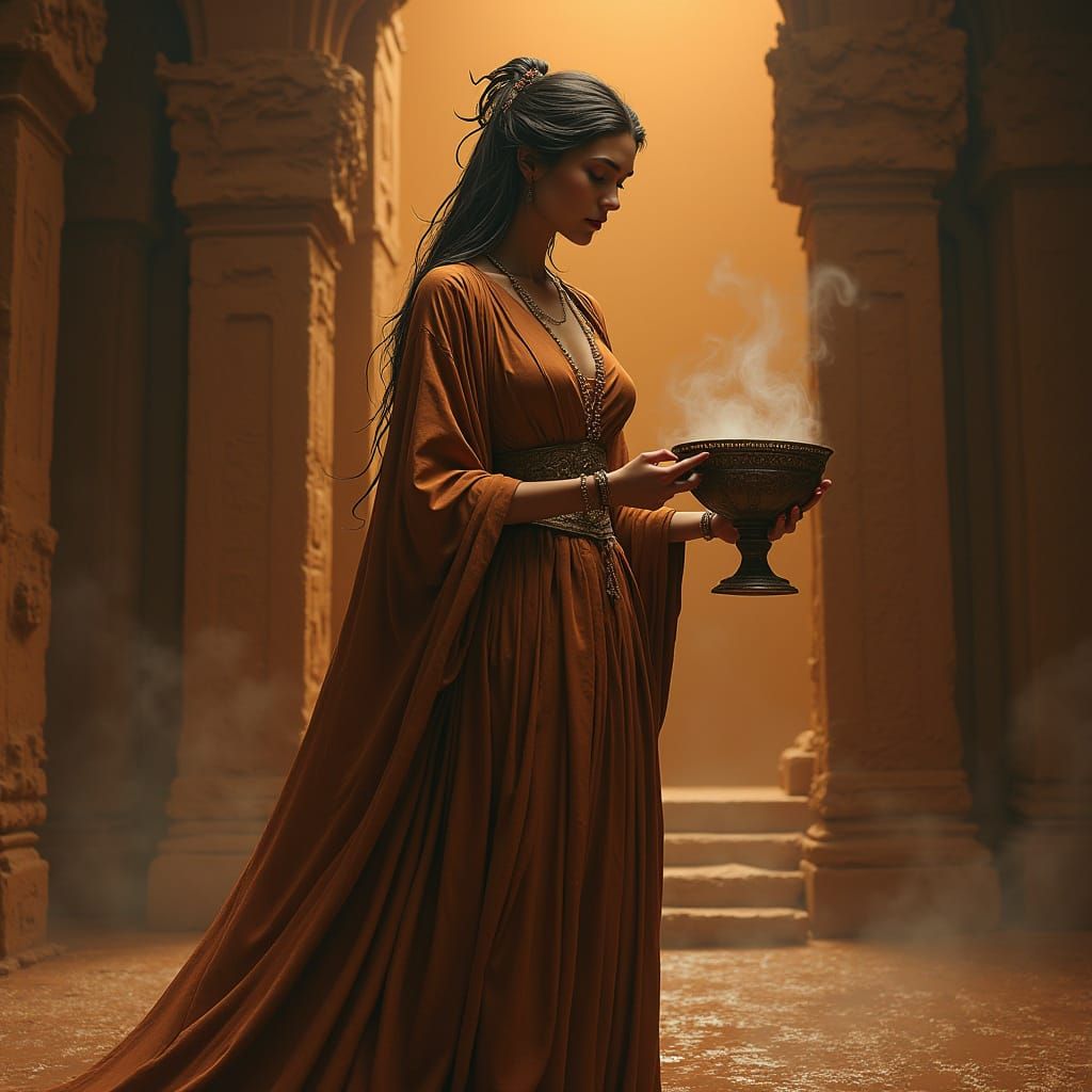Cocoa Goddess in Caramel Temple, Mystical Art - AI Art