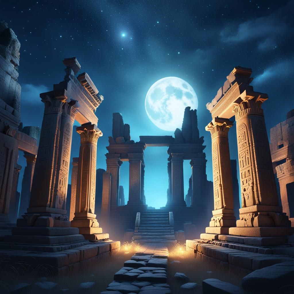 Ruins under moon - AI Generated Artwork - NightCafe Creator