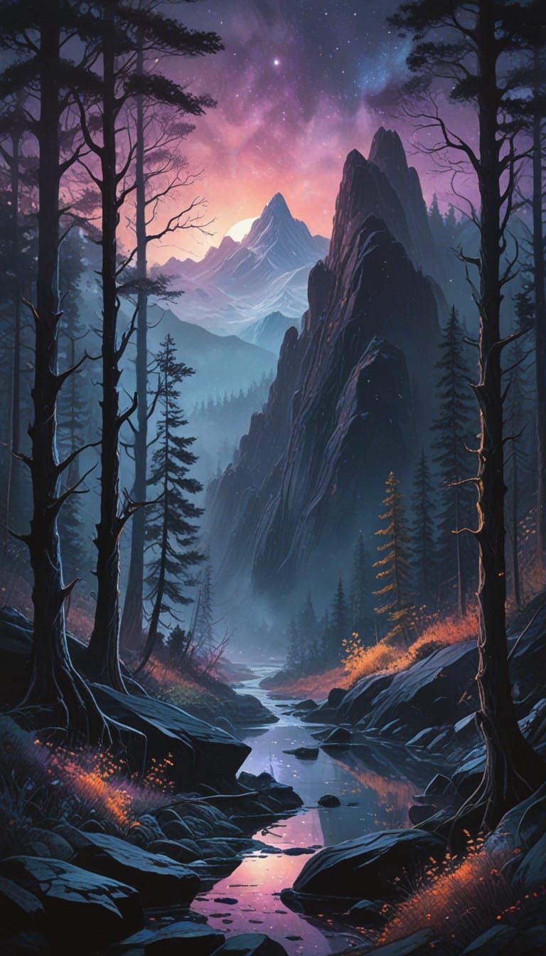 Surreal Landscape with Glowing Energy Flow and Cry... - AI Art