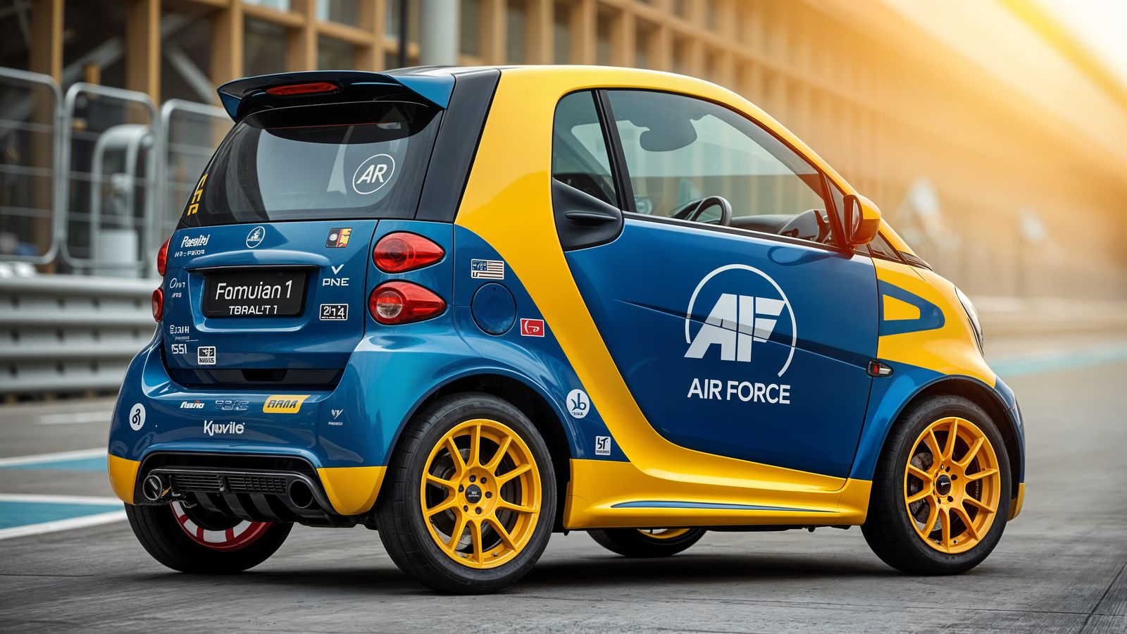 Smart Car painted like a Formula 1 racer
