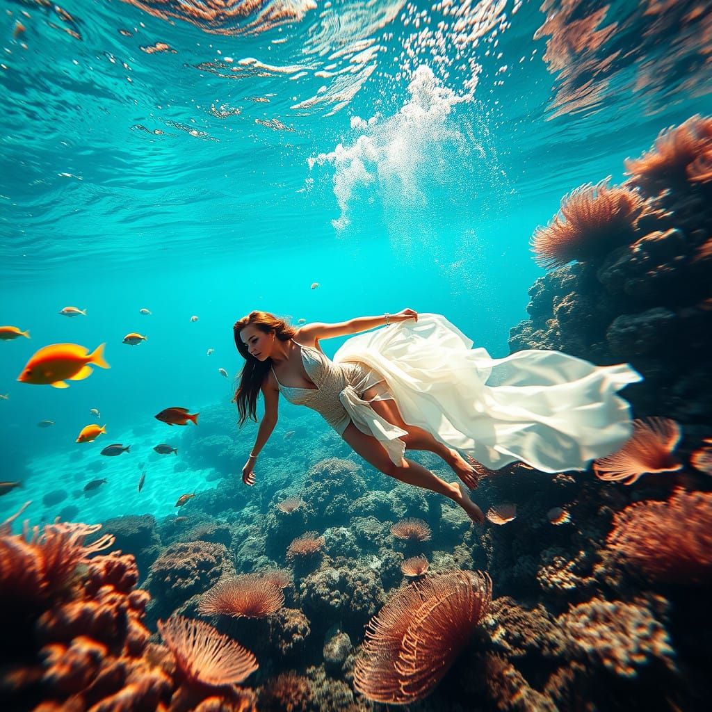Ethereal Mermaid Sways Among Tropical Coral Reefs ... - AI Art