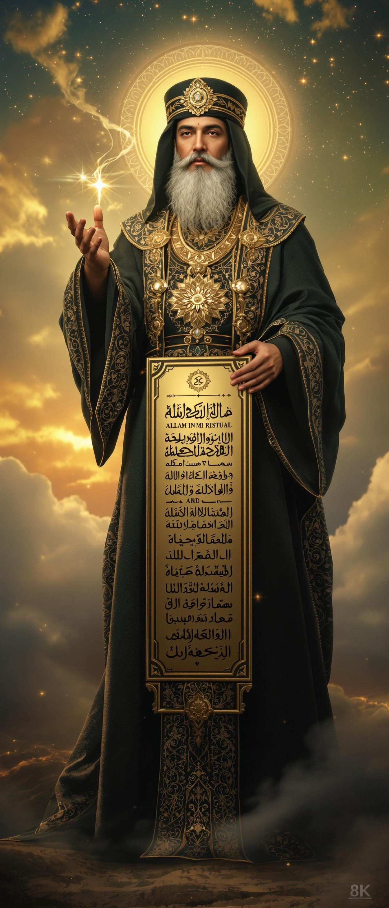 Majestic Islamic Saint in Luxurious Green and Gold... - AI Art