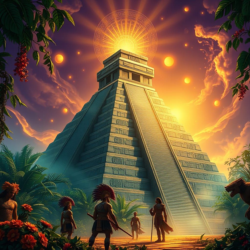 Mystical Aztec Pyramid Emerges from Emerald Jungle... - AI Art