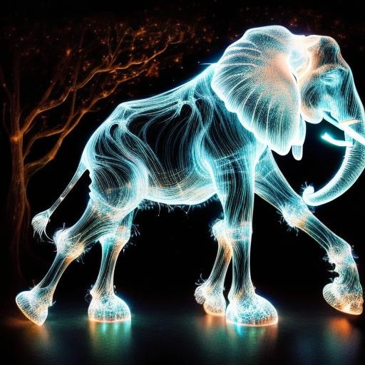 Bioluminescent glowing, skeletal elephant, glowing internally, stunning detailed glow art - AI ...