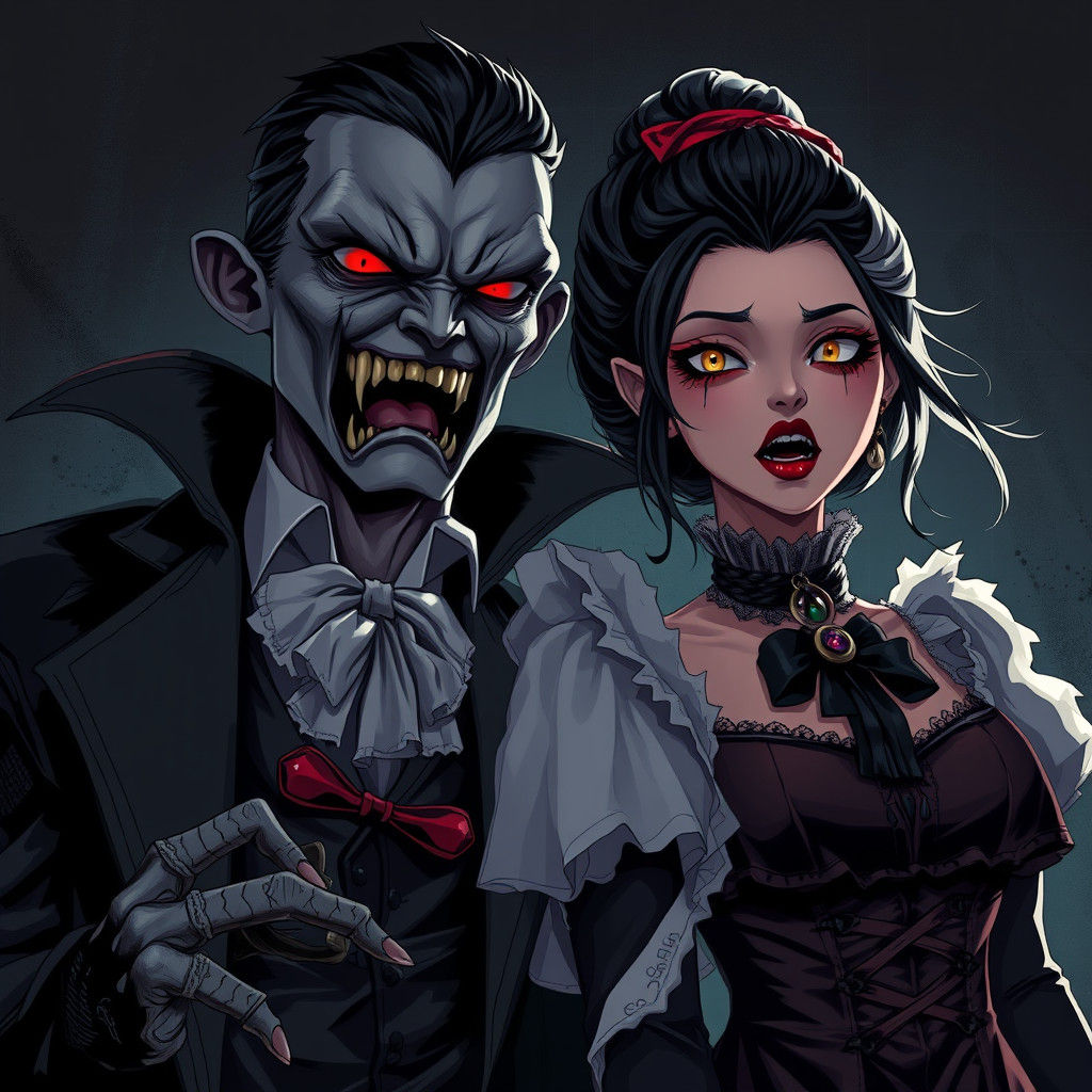vampires - Ethereal Vampire Couple in Victorian-Era Splendor