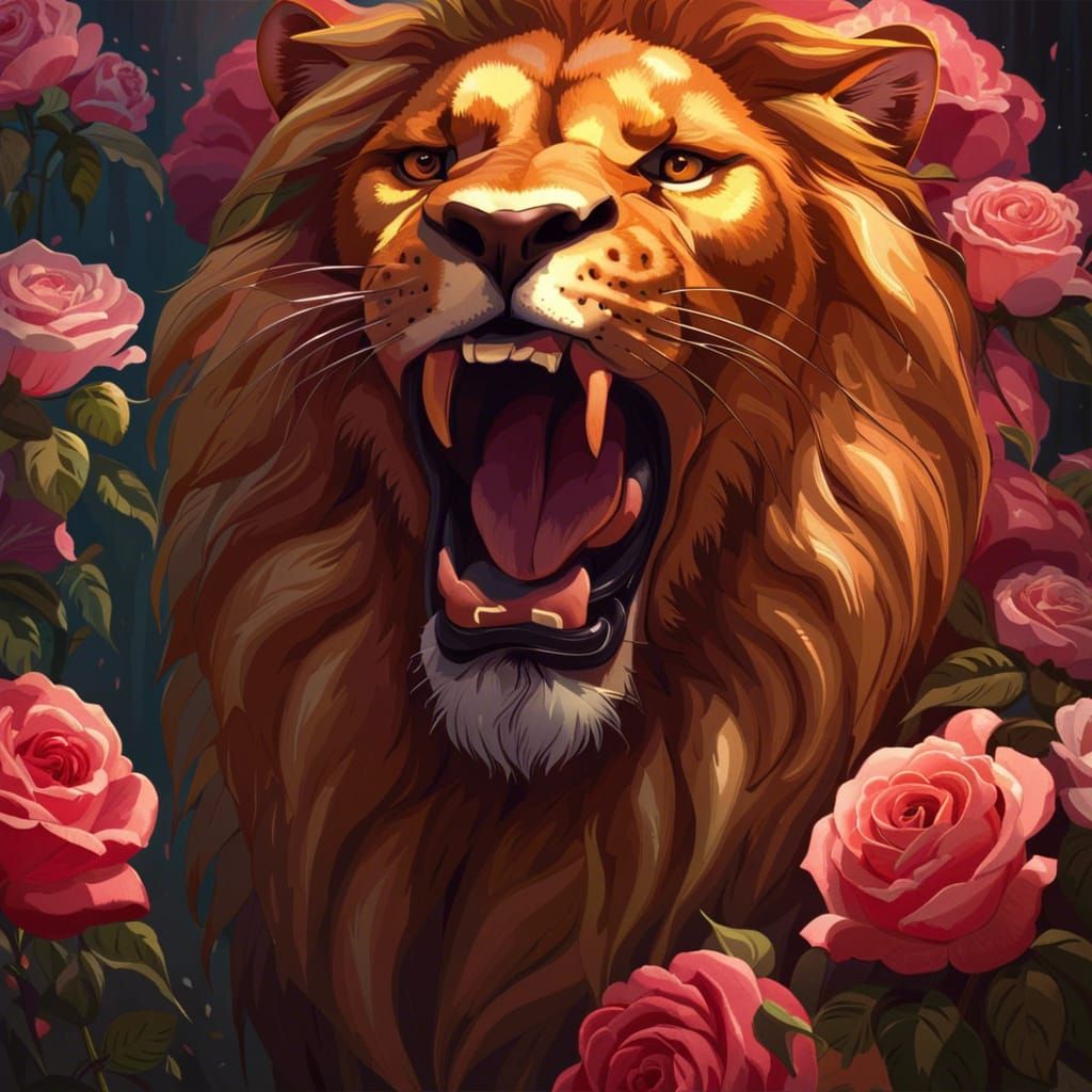Roses' Guardian: Untamed Among Blooms - AI Generated Artwork ...