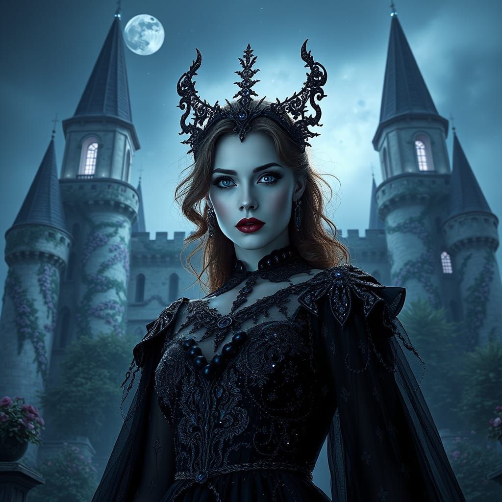 Lilith delle Stelle in a Towering Floral Castle - AI Art