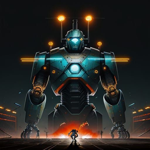 REAL STEEL - Gritty Futuristic Boxing Arena with Golden Stee...