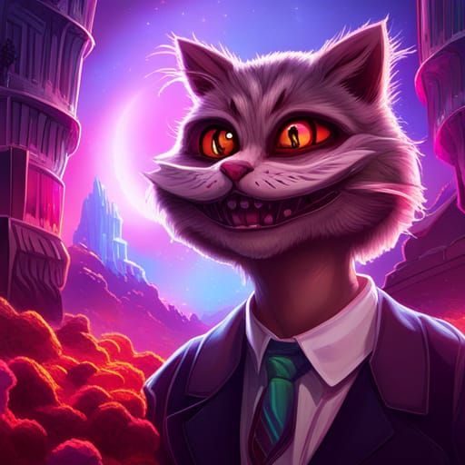 Funky Cheshire cat, the keeper of the cosmic magic mushroom Forrest ...