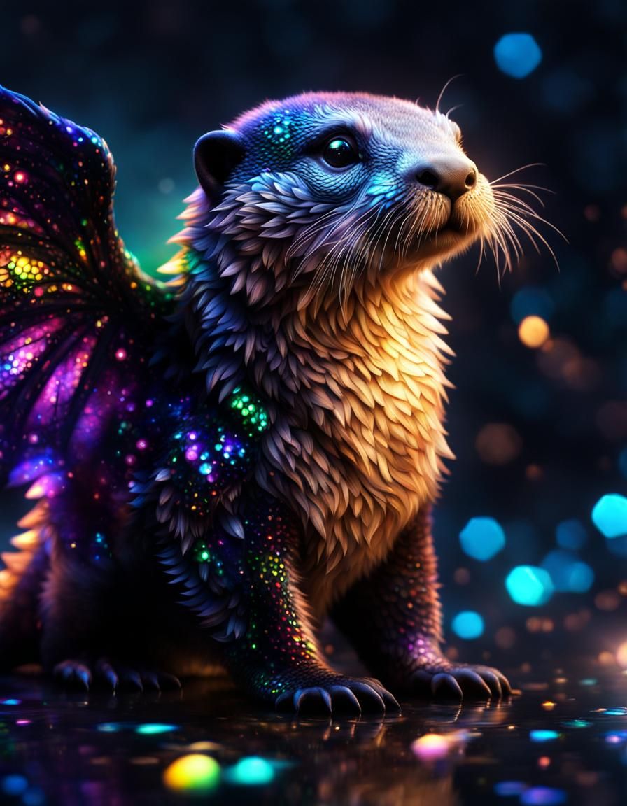 Microphotograph Portrait: Adorable Winged Obese Otter Dragon Cub, Kind ...